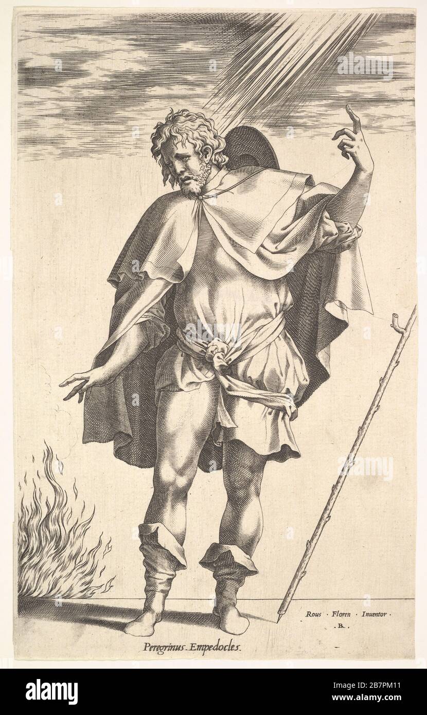 Empedocles, standing frontally with his head turned in three-quarter ...
