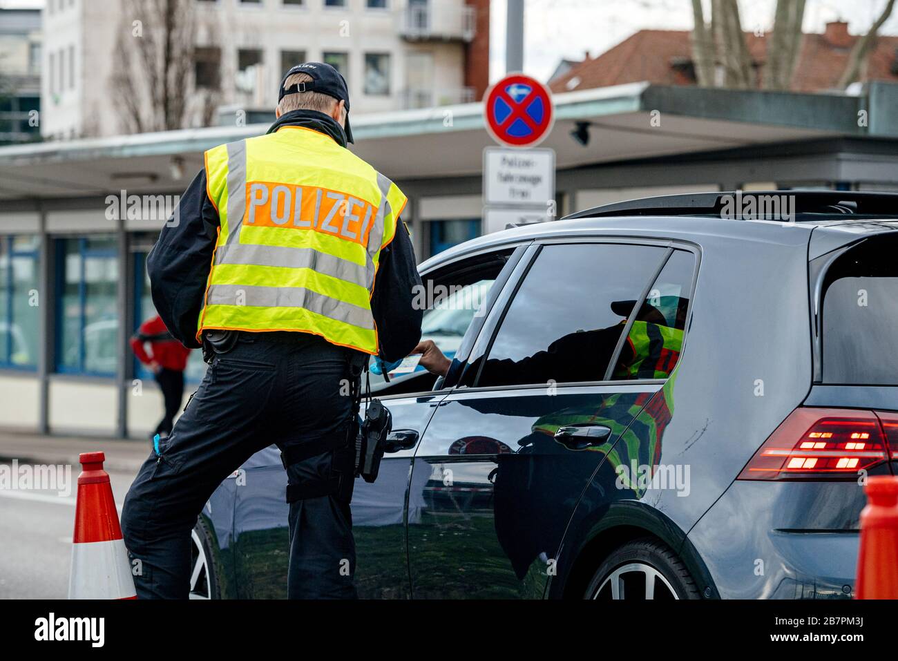 Kehl, Germany - Mar 16, 2020: German POLIZEI police officer in car ...