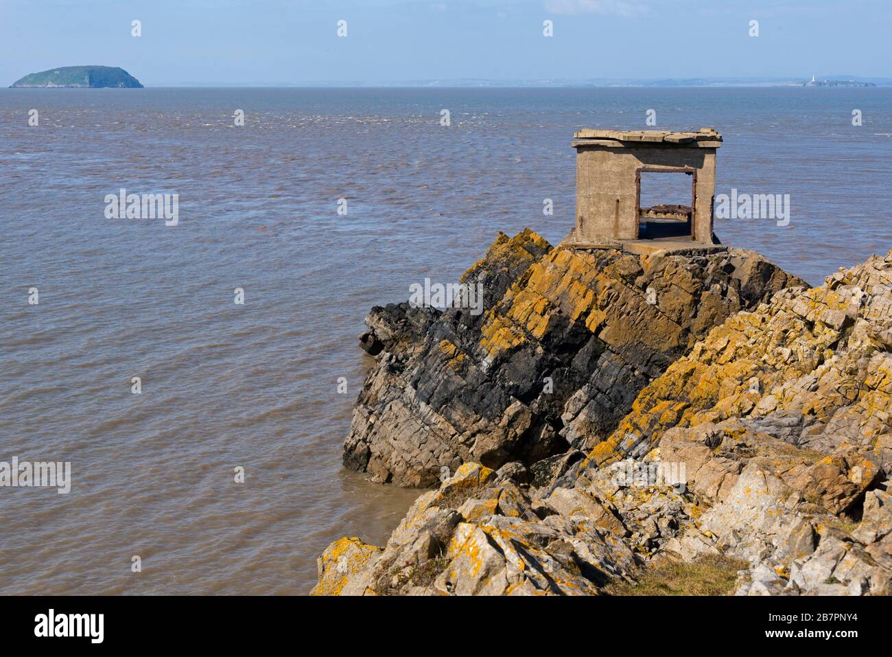 The remains of a WW2 lookout post at the disused Brean Down Fort on the ...