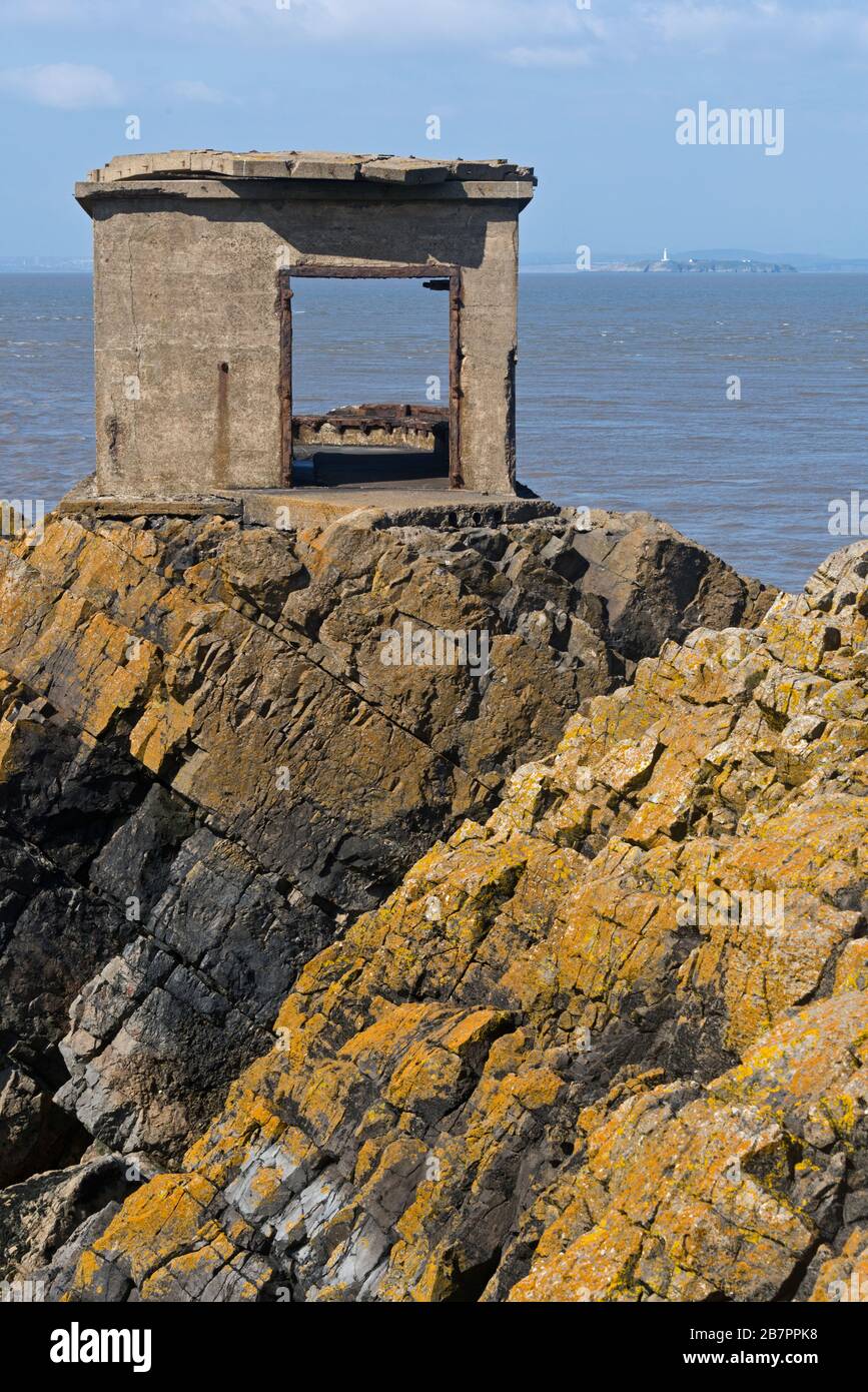 The remains of a WW2 lookout post at the disused Brean Down Fort on the ...