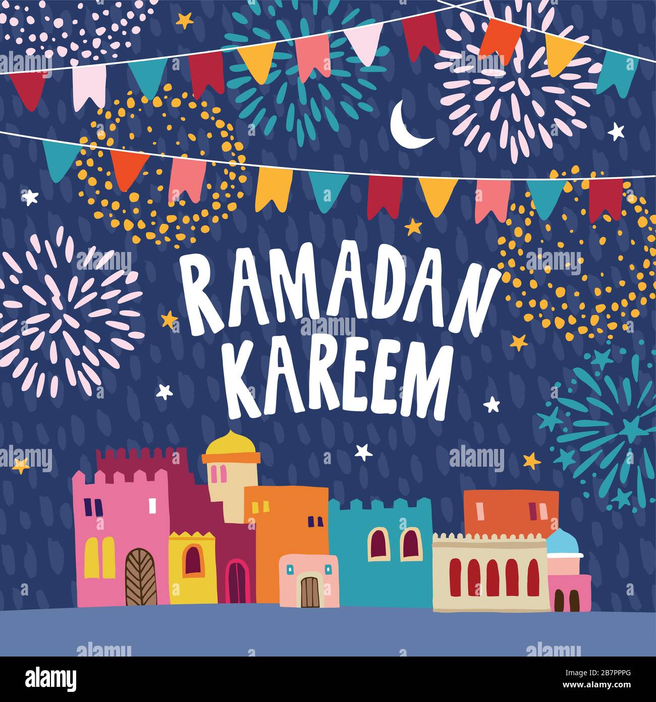 Greeting card, invitation for muslim holiday Ramadan Kareem. Garland of ...