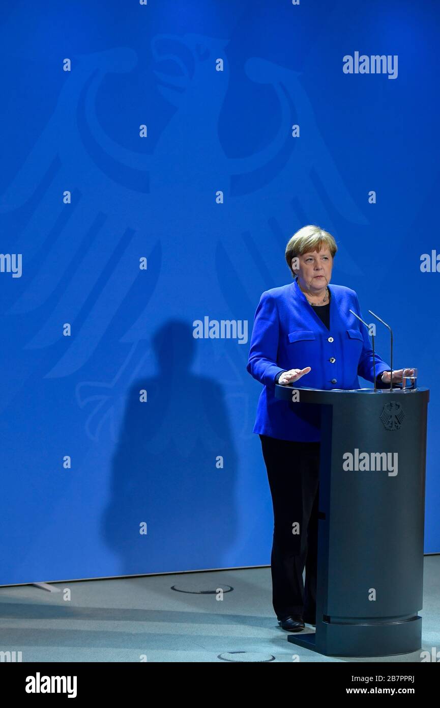 Berlin, Germany. 17th Mar, 2020. Chancellor Angela Merkel (CDU) makes a ...