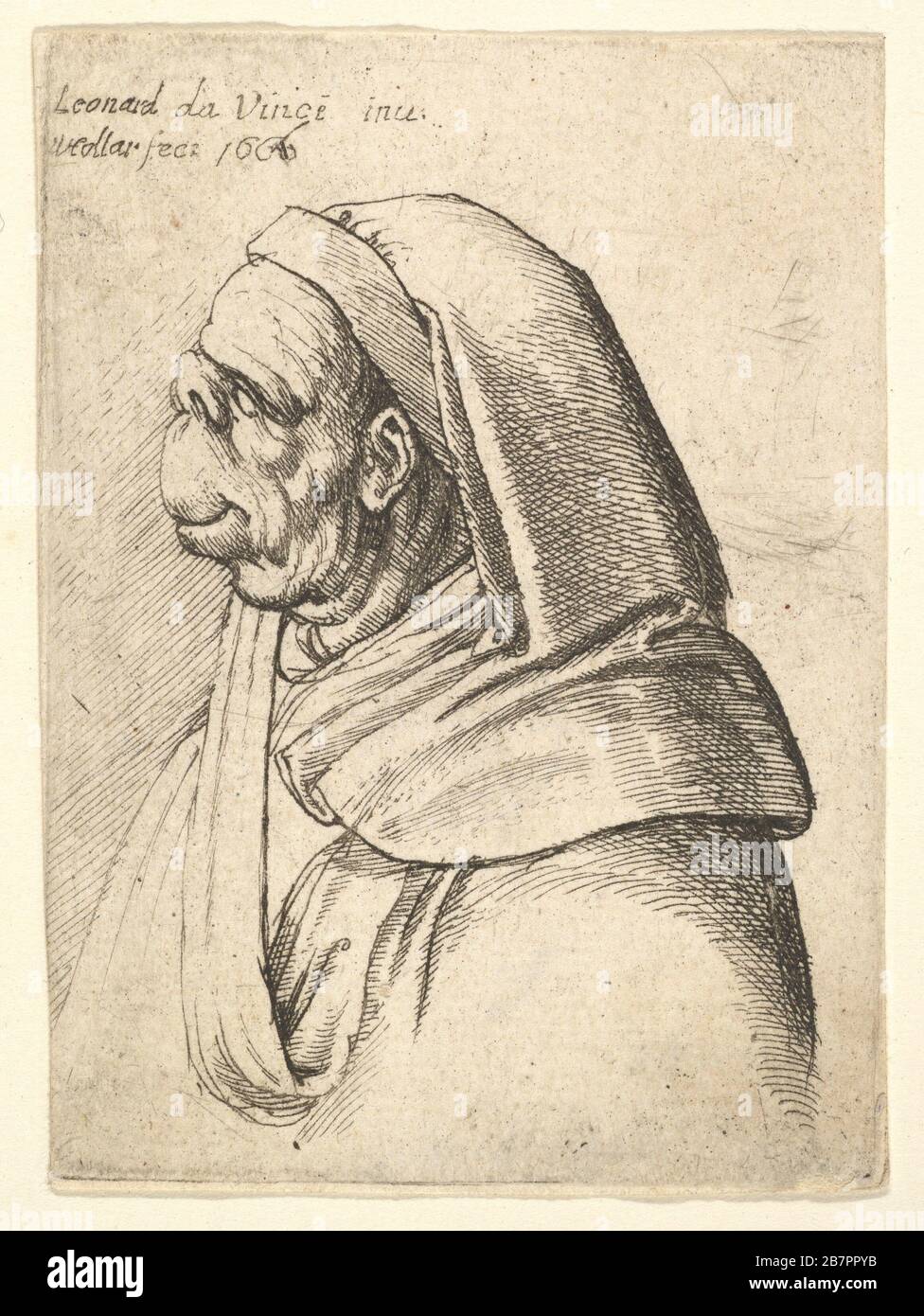 Bust of a man with a small turned-up nose and very high upper lip ...