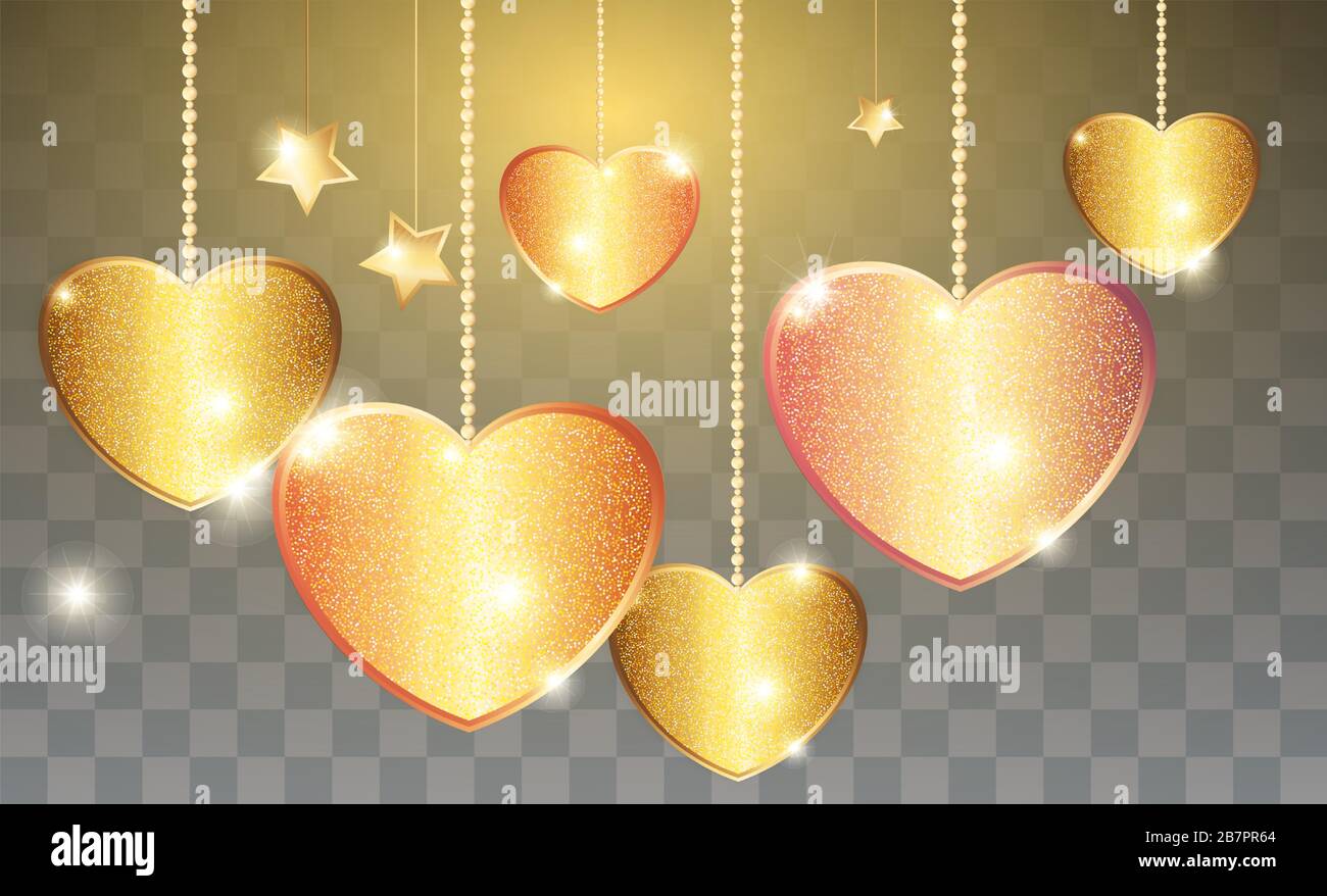 Shining golden hearts on a transparent background Stock Vector Image ...
