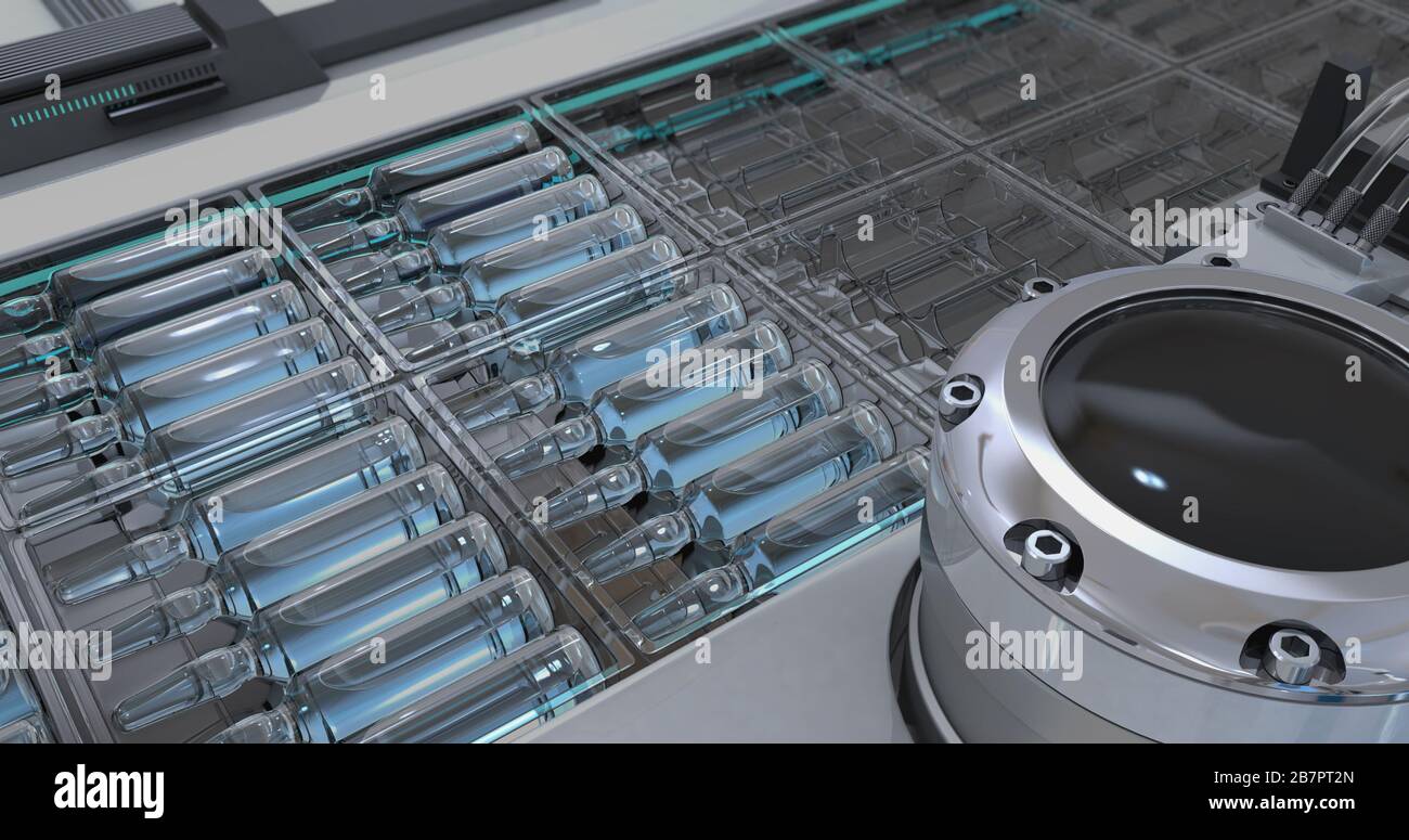 Pharmaceutical manufacturing line. Cardboard automatic factory ...