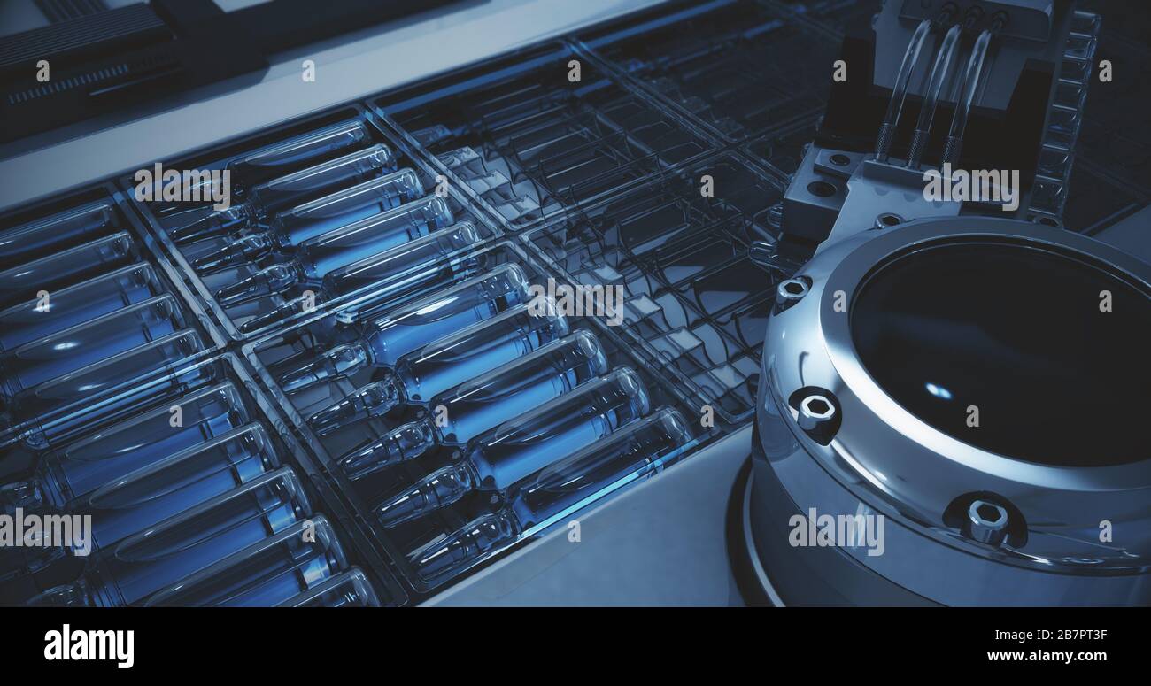 Pharmaceutical manufacturing line. Cardboard automatic factory ...