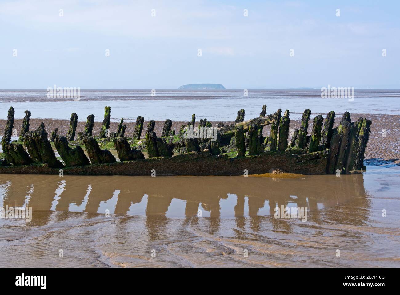The wooden remains of the stranded wreck of the Norwegian barque that ...