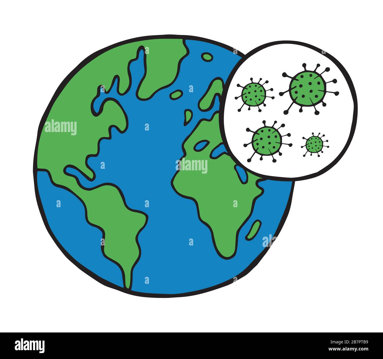 Hand drawn vector illustration of Wuhan corona virus, covid-19. World ...