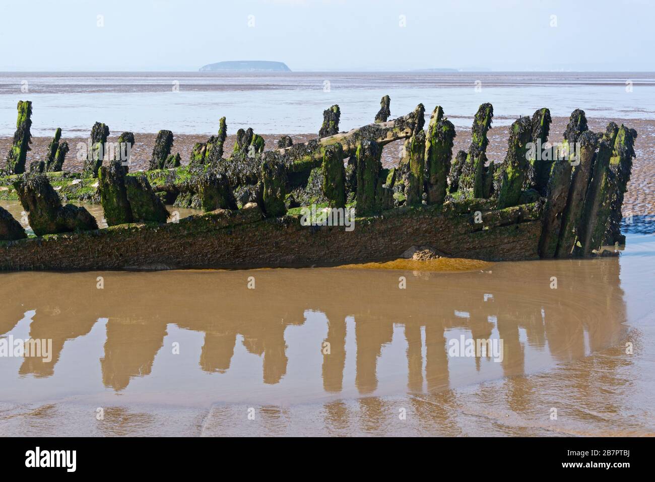 The wooden remains of the stranded wreck of the Norwegian barque that ...