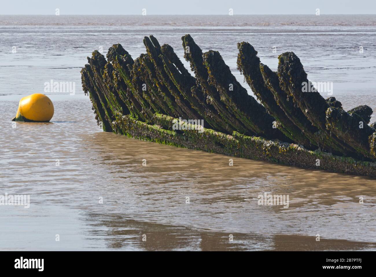 The wooden remains of the stranded wreck of the Norwegian barque that ...