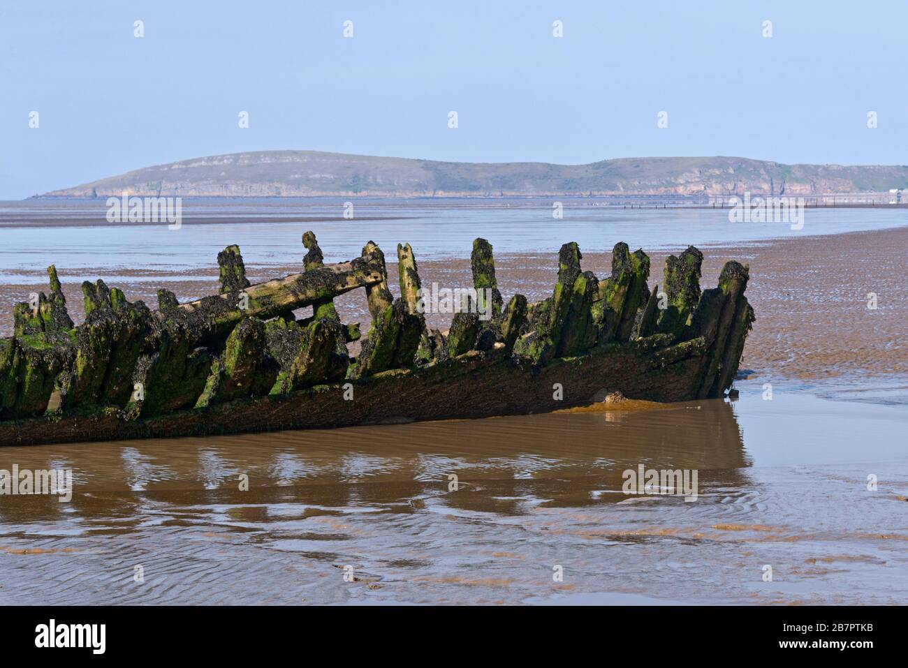 The wooden remains of the stranded wreck of the Norwegian barque that ...