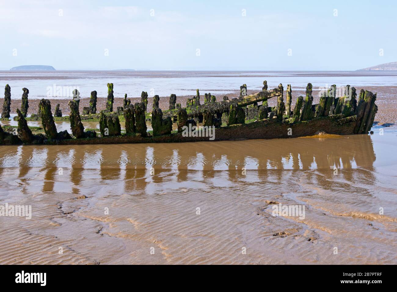 The wooden remains of the stranded wreck of the Norwegian barque that ...