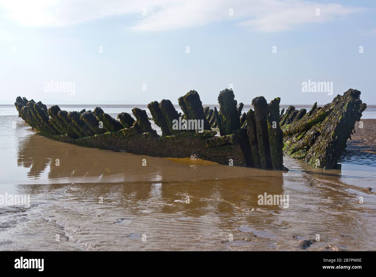 The wooden remains of the stranded wreck of the Norwegian barque that ...