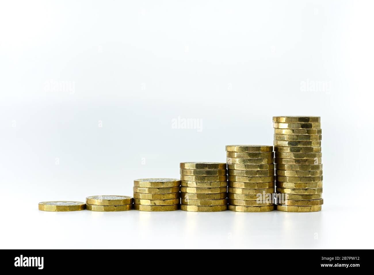 LONDON, UK - JANUARY 2020: Close up of columns of British one pound ...