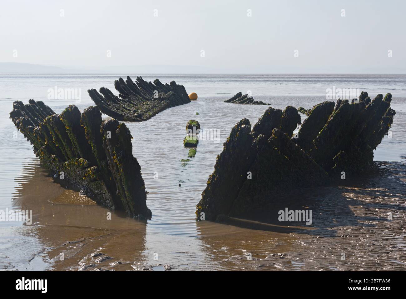 The wooden remains of the stranded wreck of the Norwegian barque that ...