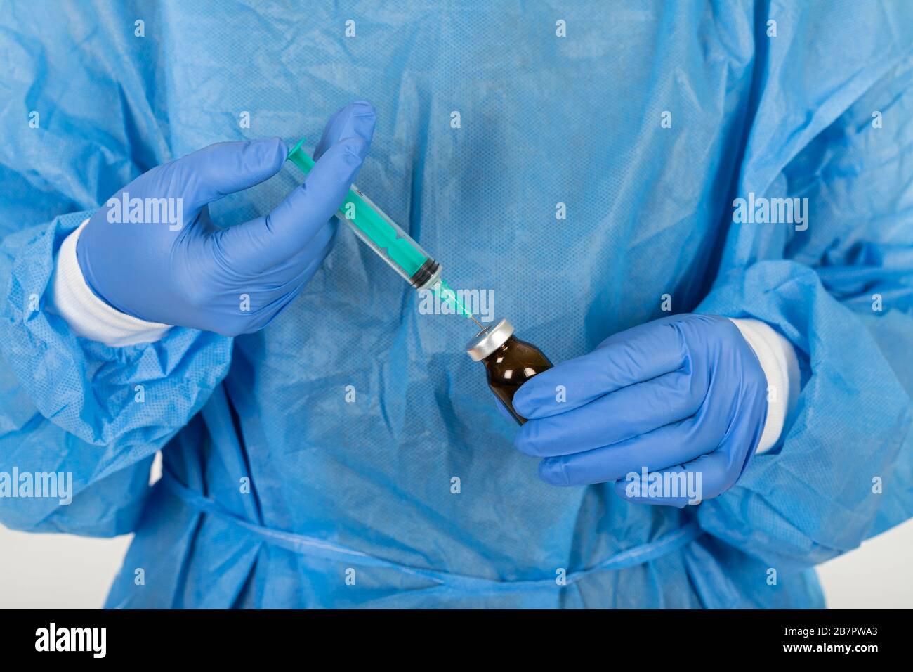 Close up picture of medical surgeon with protective uniform and gloves ...