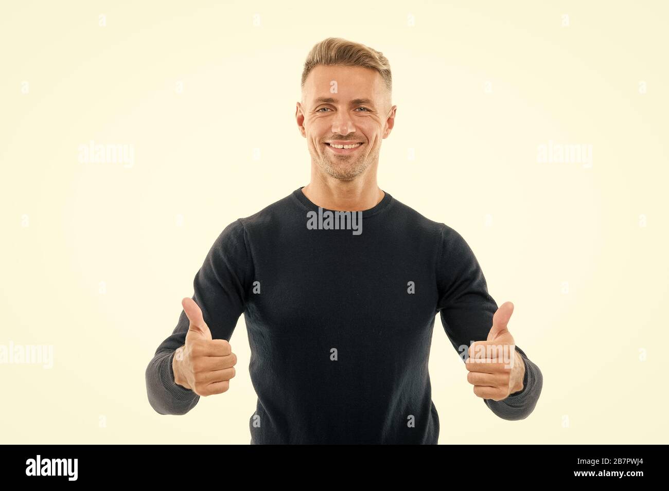 Good luck. Handsome man celebrate holidays white background. Guy wear ...