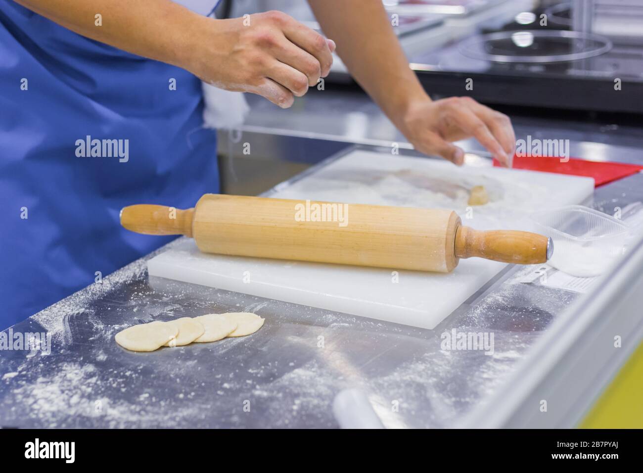 Process of preparing dough at bakery, restaurant - professional cooking ...