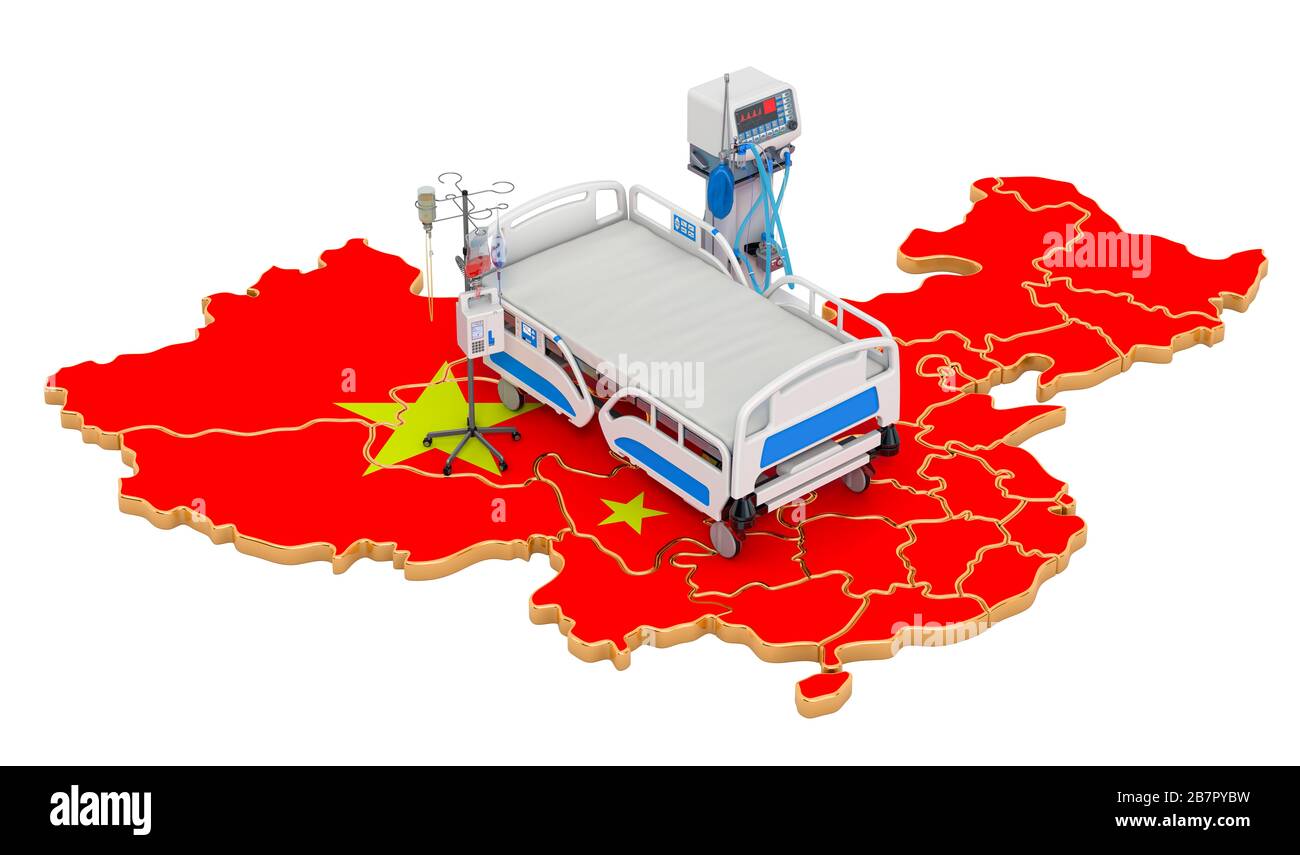 Intensive care unit ICU in China, 3D rendering isolated on white ...