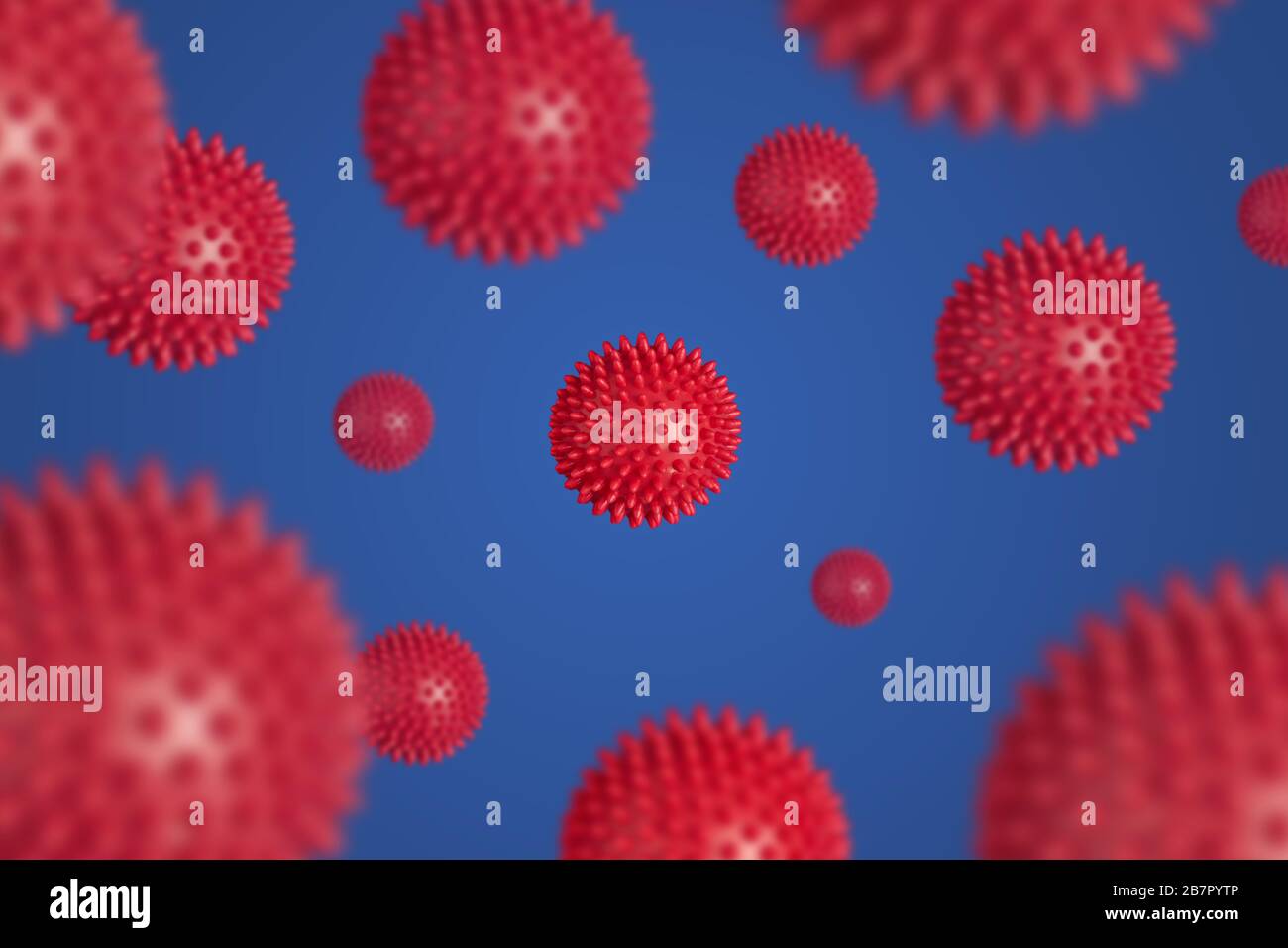 Abstract red virus strain model of coronavirus Covid-19 on blue ...
