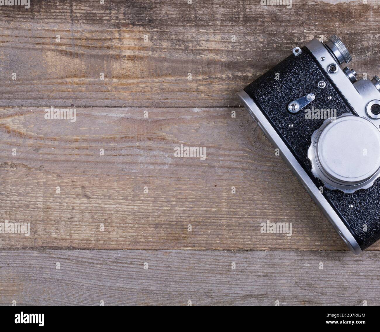 old vintage film camera top view free space Stock Photo - Alamy