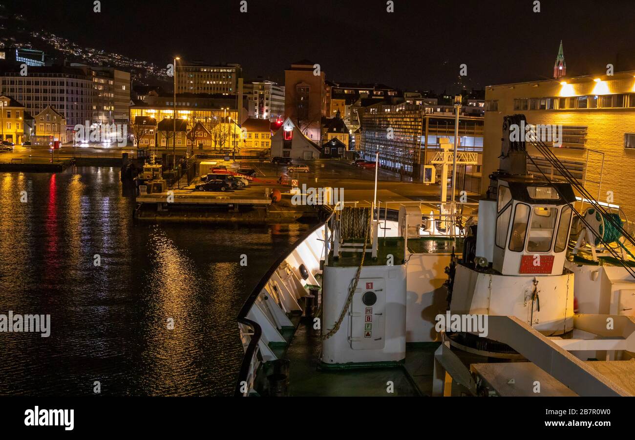 Bergen harbour during night, Norway Stock Photo - Alamy