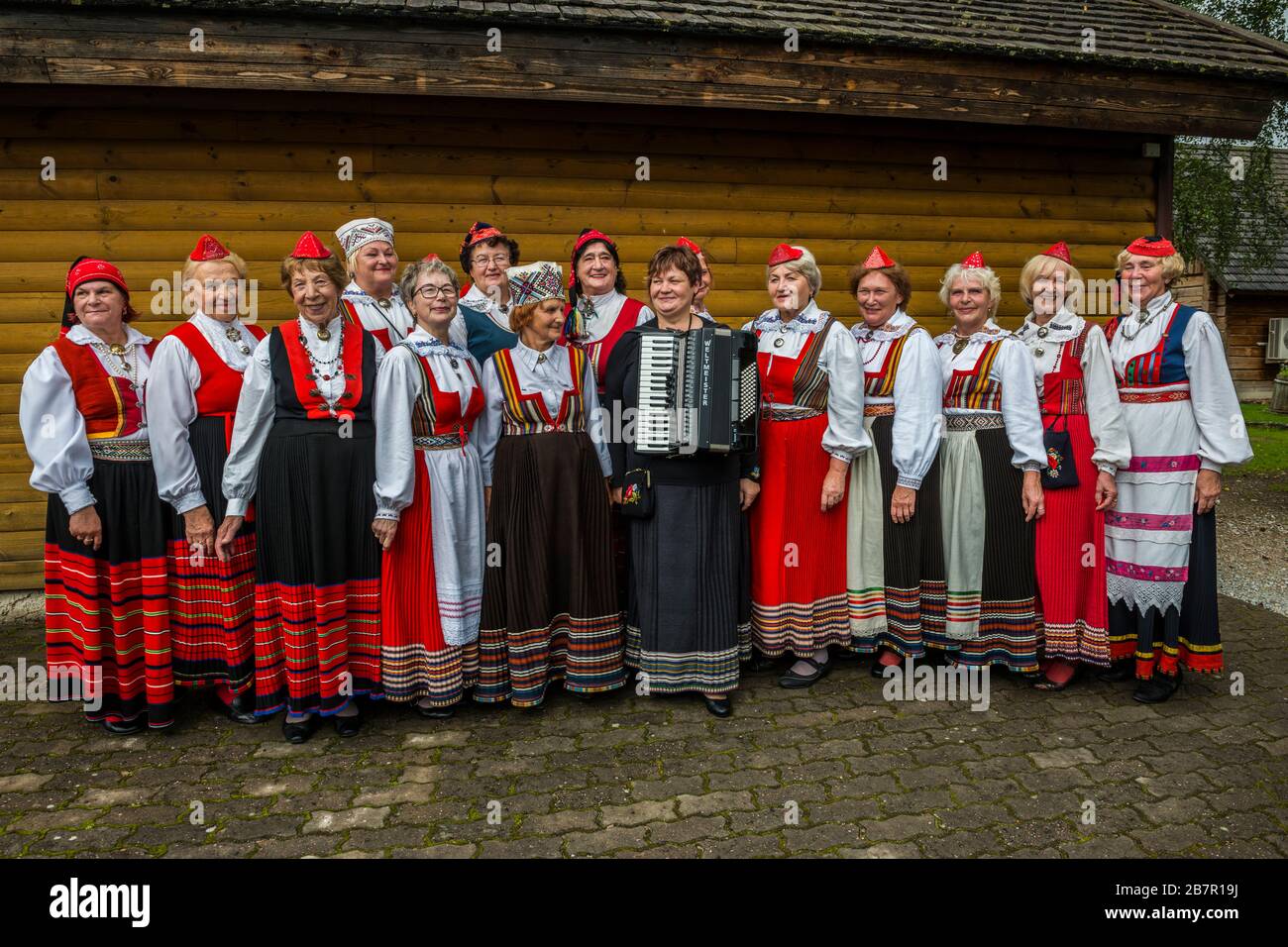 Estonia, Baltic States, Muhu Island. Traditional women dancers and ...