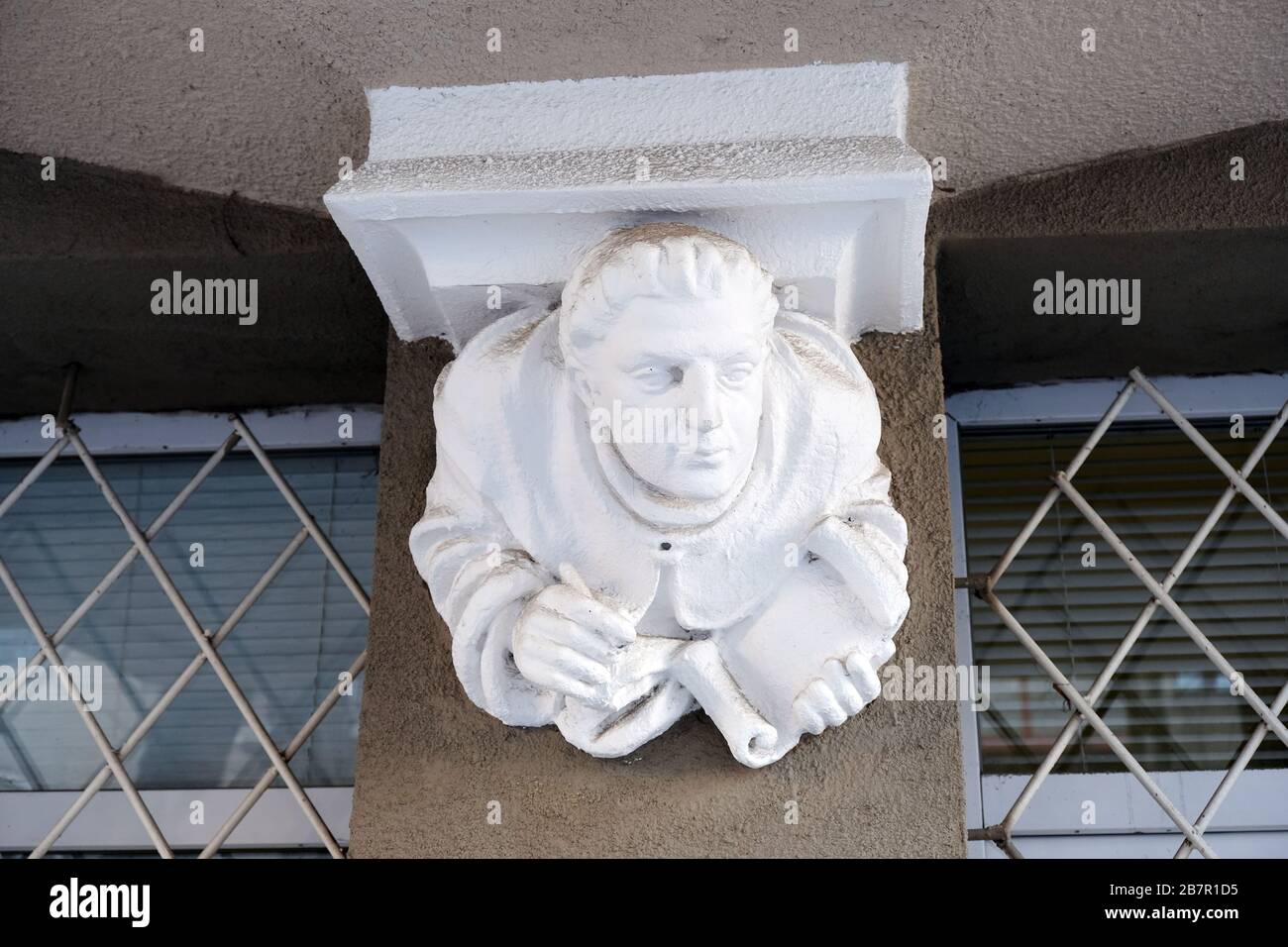 Elements of architectural decorations of old buildings, white gypsum ...