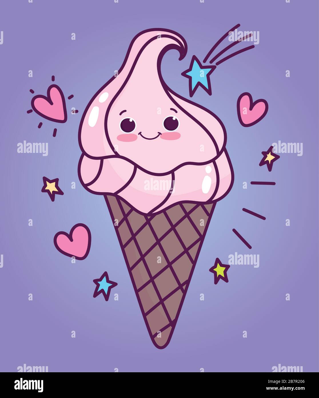 food cute ice cream hearts stars cartoon vector illustration Stock ...