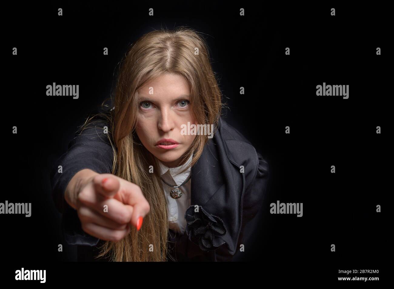 Woman point finger angry hi-res stock photography and images - Alamy