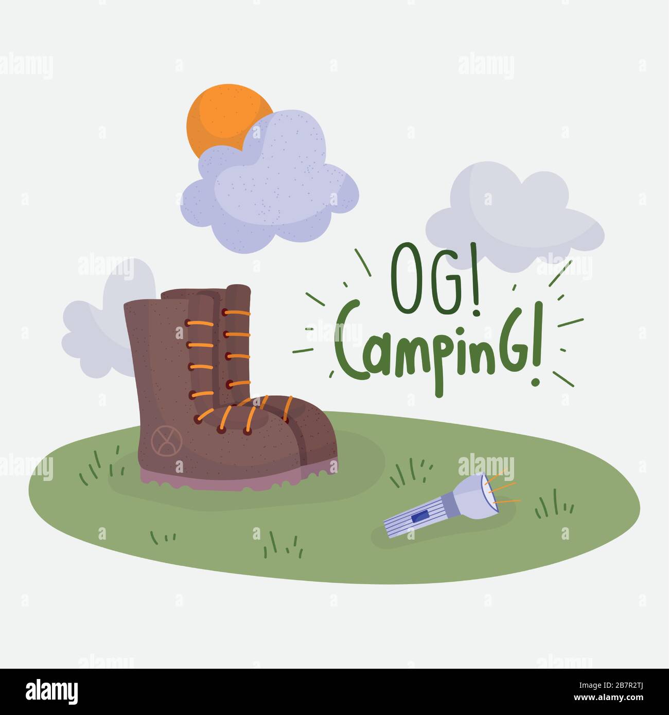 camping flashlight boot vacations activity adventure design vector ...