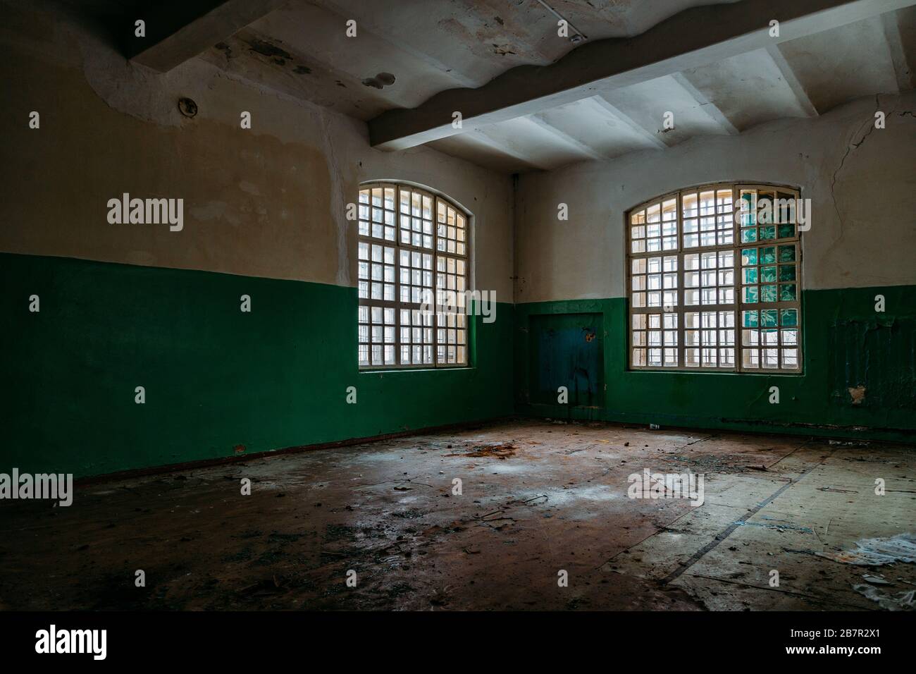 Inside old Orlovka Asylum for the insane in Voronezh Region. Dark ...