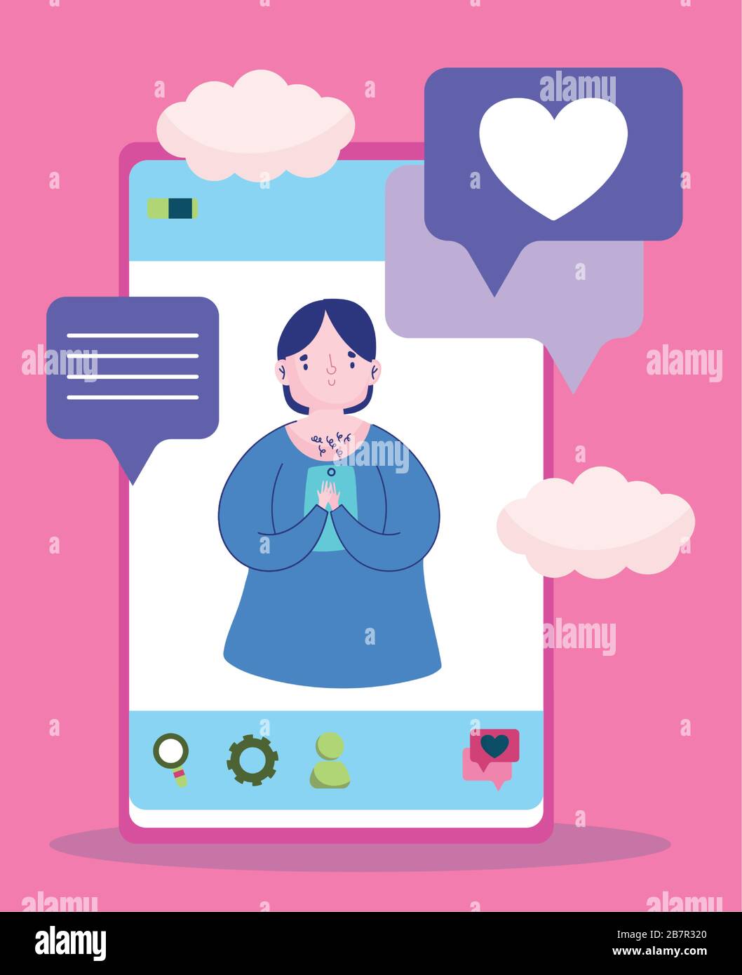 young man in screen smartphone talk bubbles love vector illustration ...