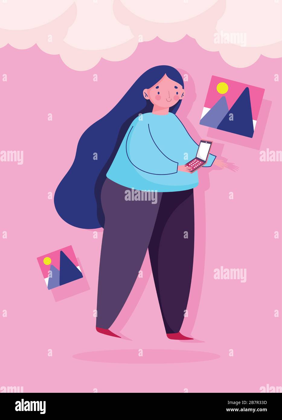 young woman with smartphone photo gallery app vector illustration Stock ...