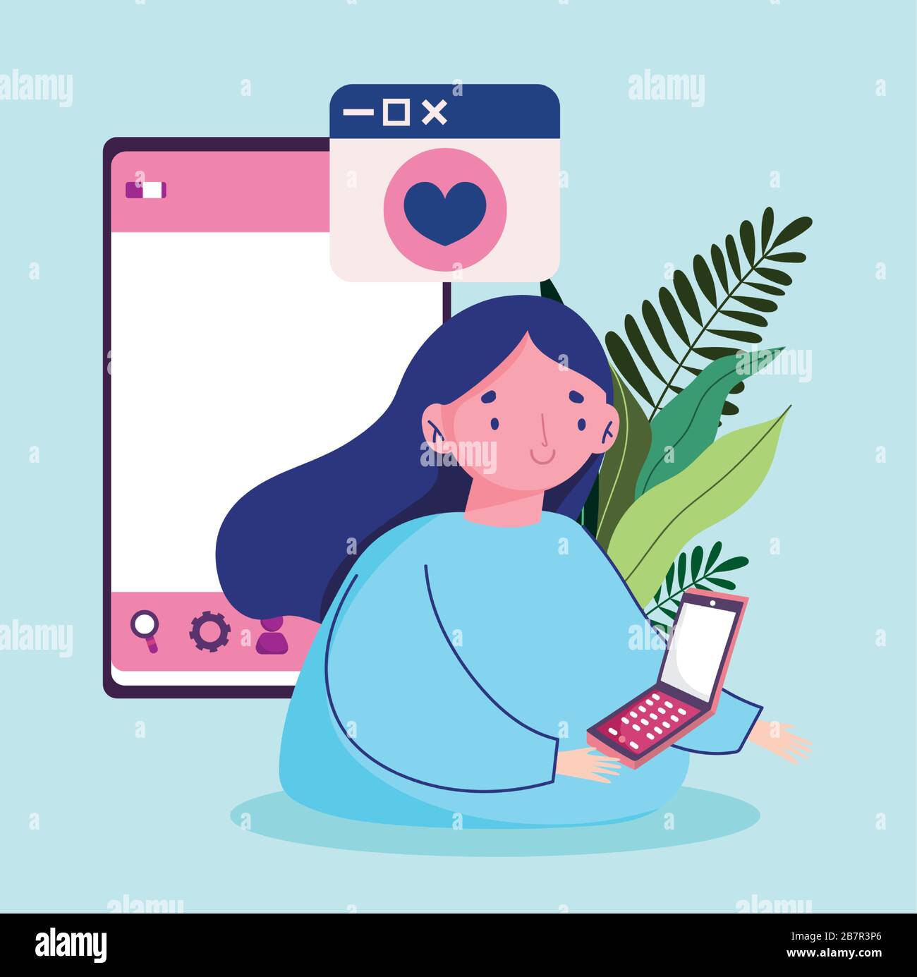 young woman with smartphone message love vector illustration Stock ...