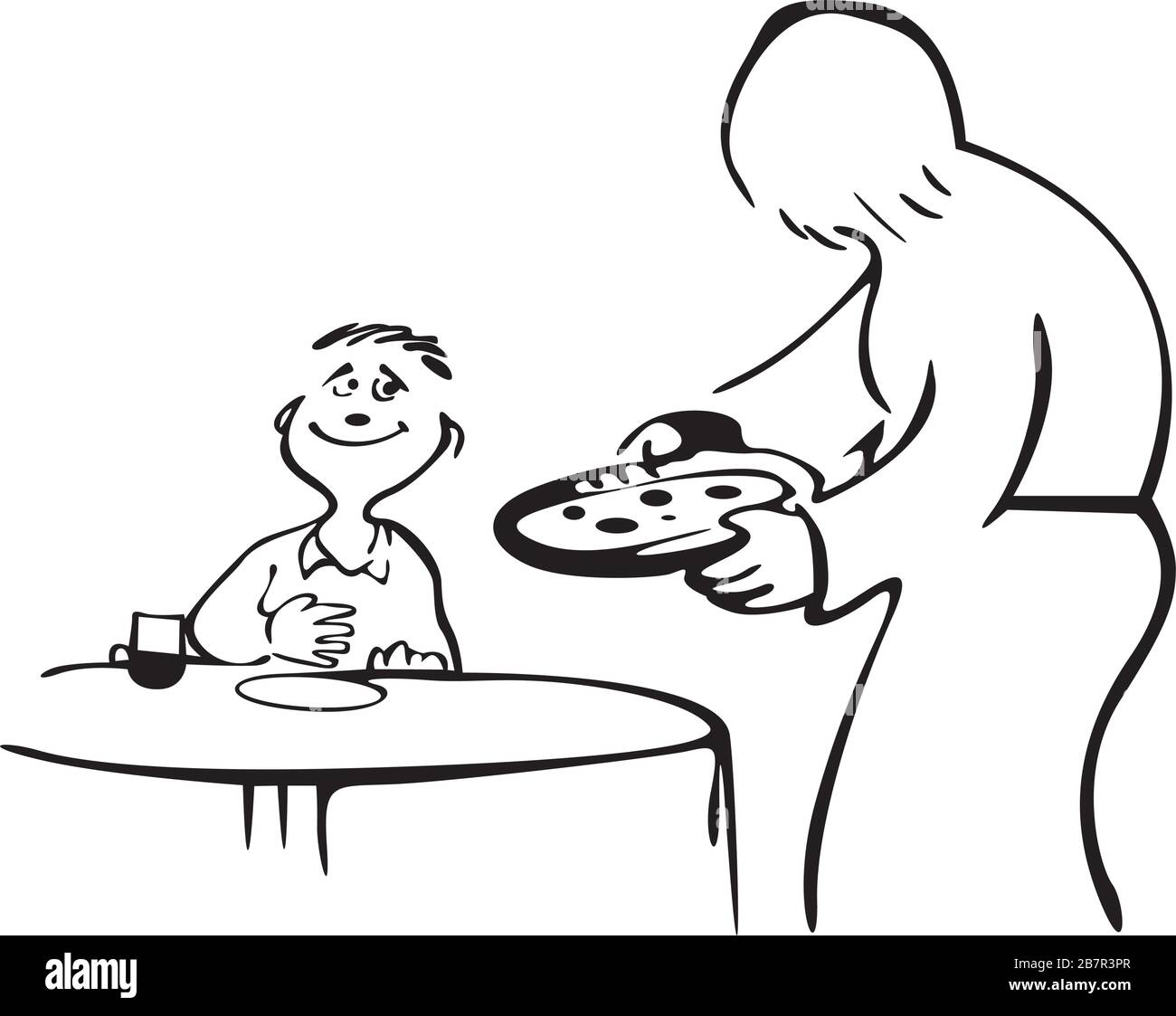 waiter serving pizza to a customer Stock Vector Image & Art - Alamy