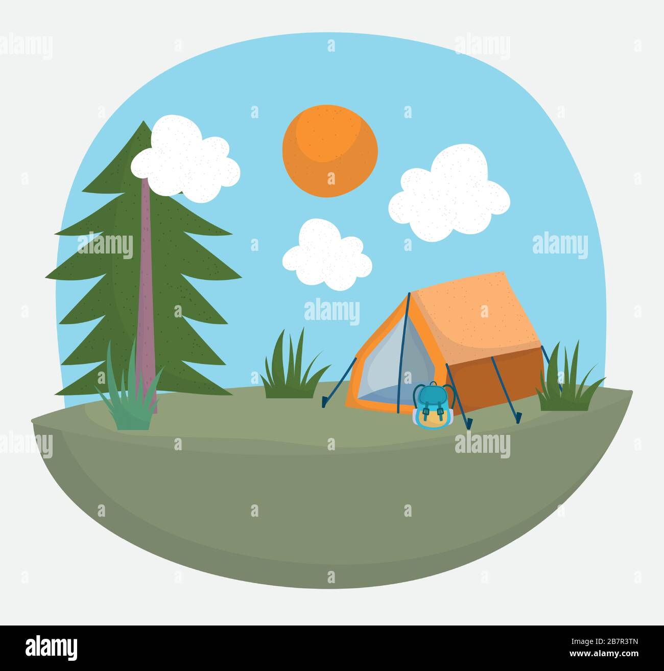 camping tent backpack tree grass sun vacations activity adventure ...