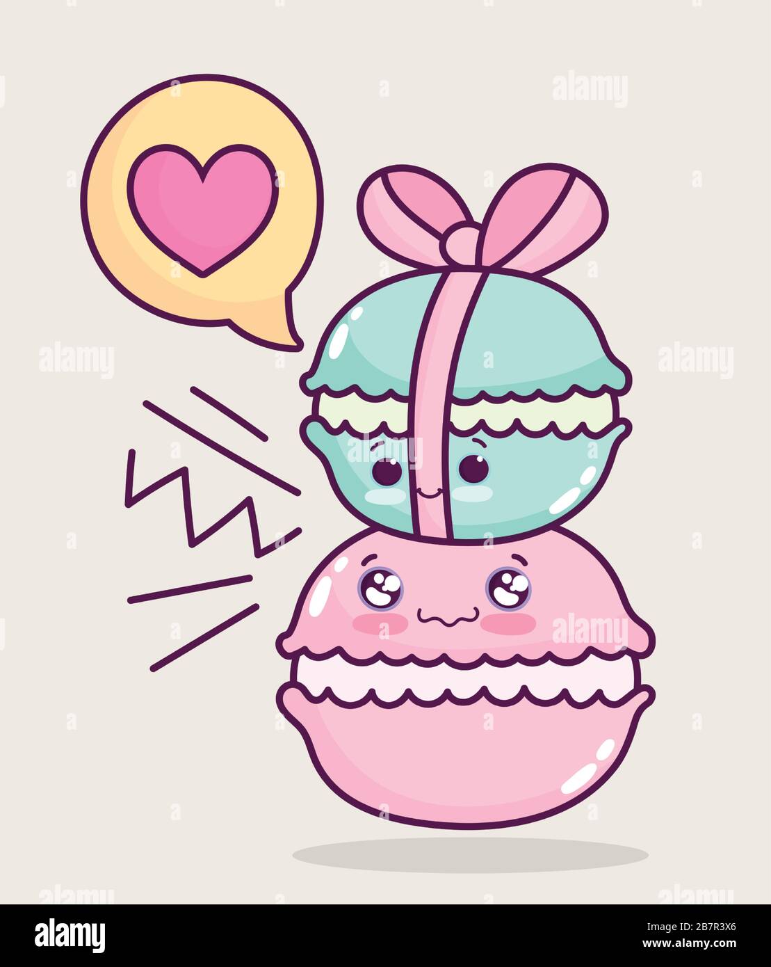 food cute sweet macaroons with ribbon love cartoon vector illustration ...