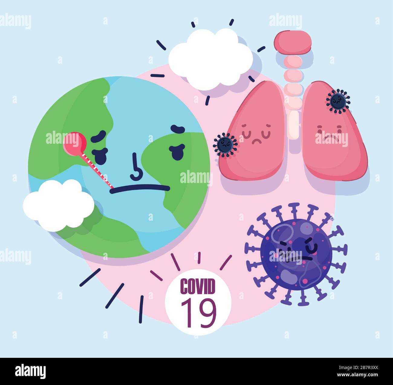 virus covid 19 pandemic, cartoon world with thermometer lungs vector ...