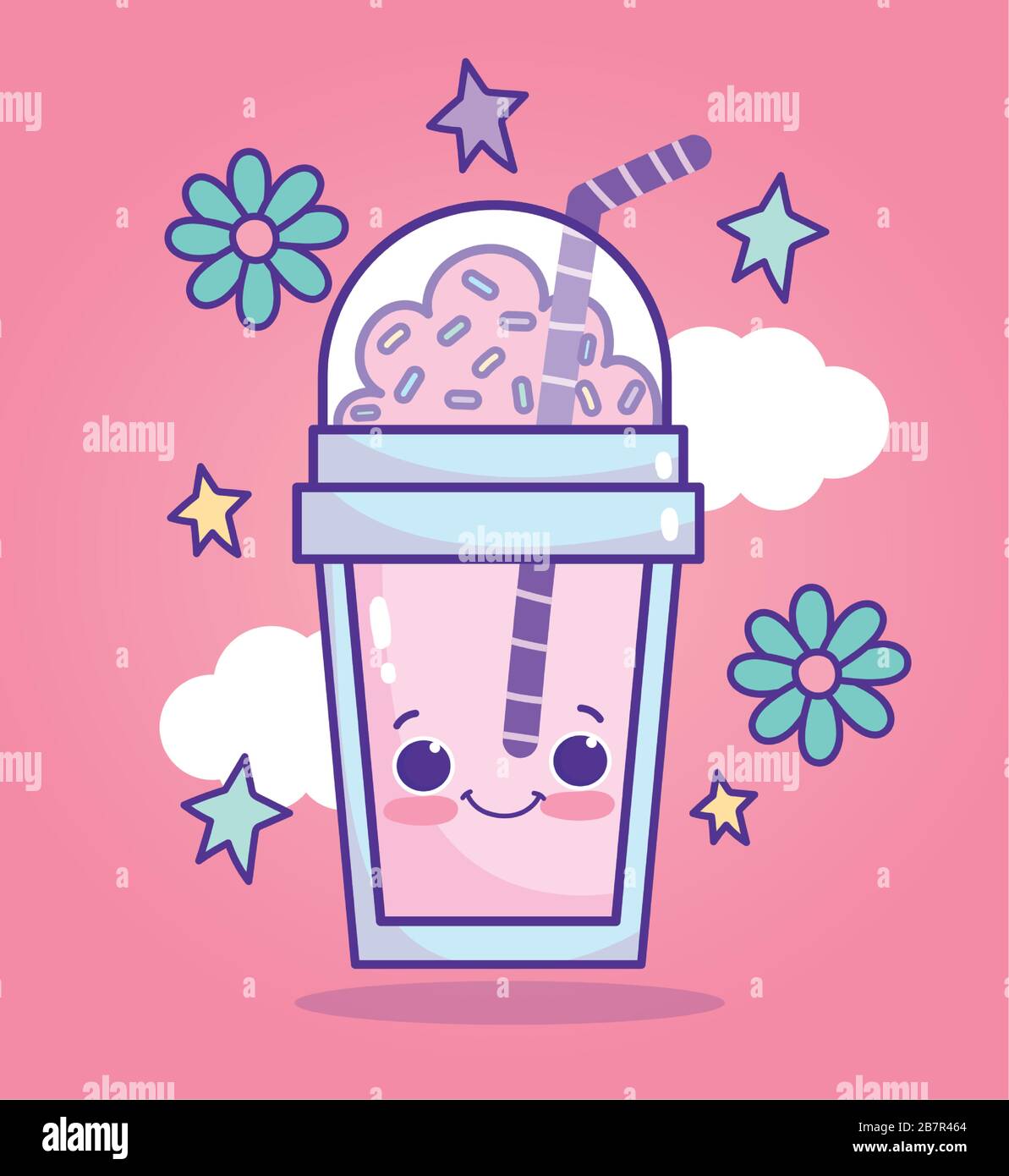 food cute frappe cup with star flowers stars cartoon vector ...
