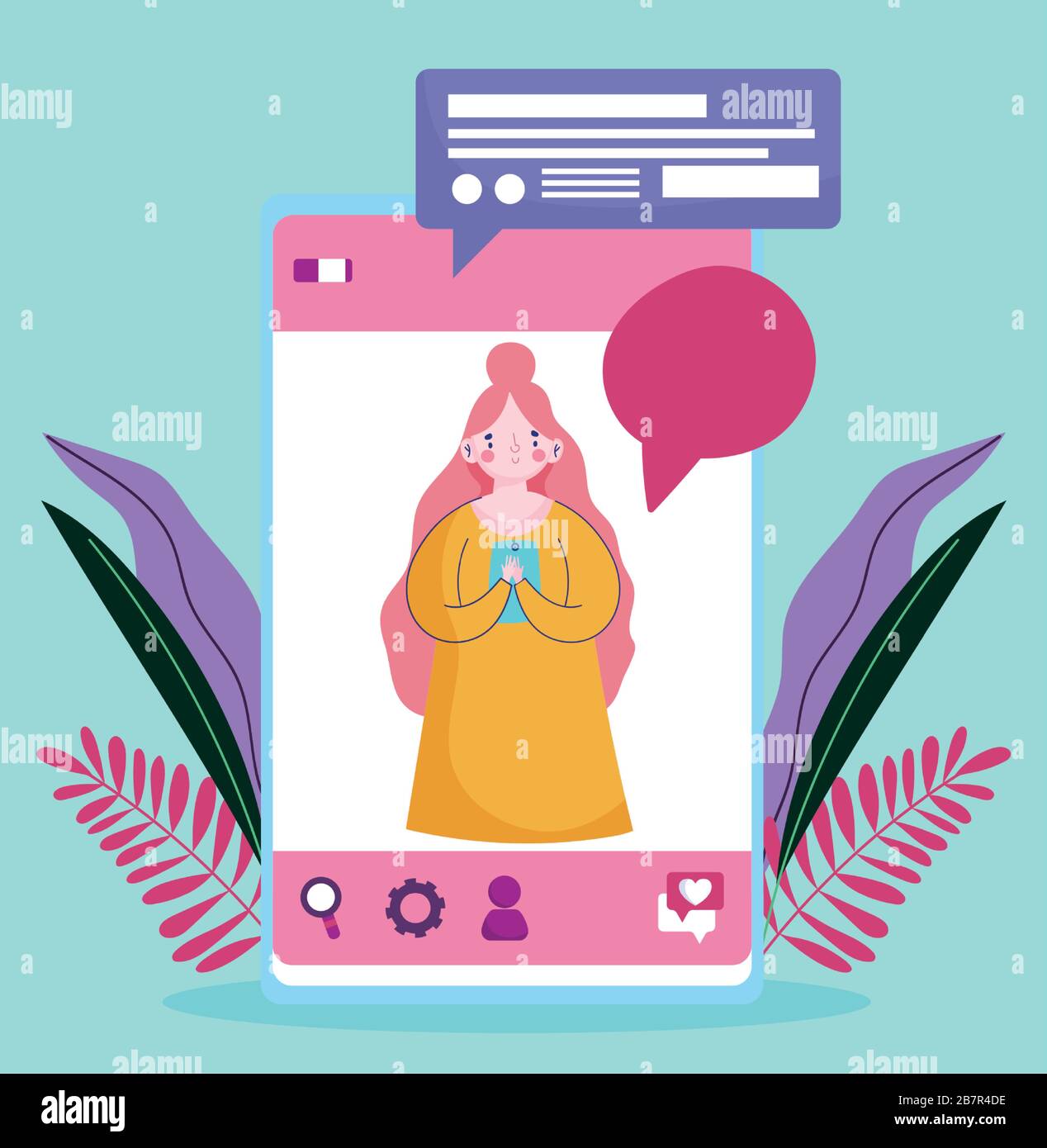 young woman with smartphone texting chatting cartoon vector ...