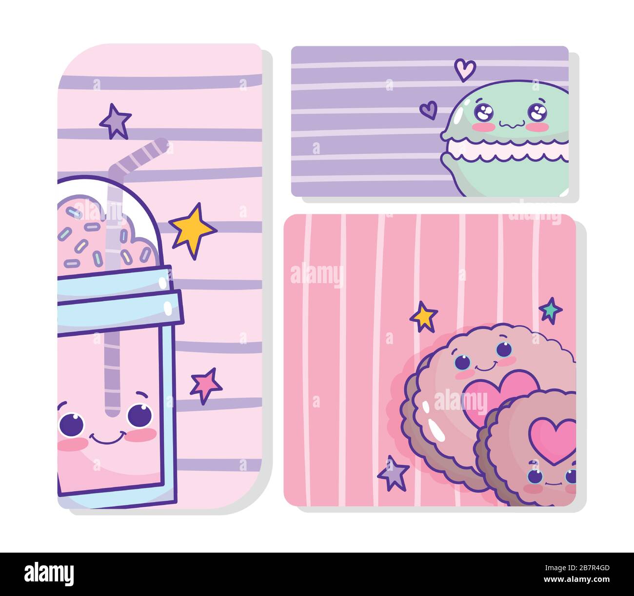 food cute frappe macaroon and cookies cartoon vector illustration Stock ...