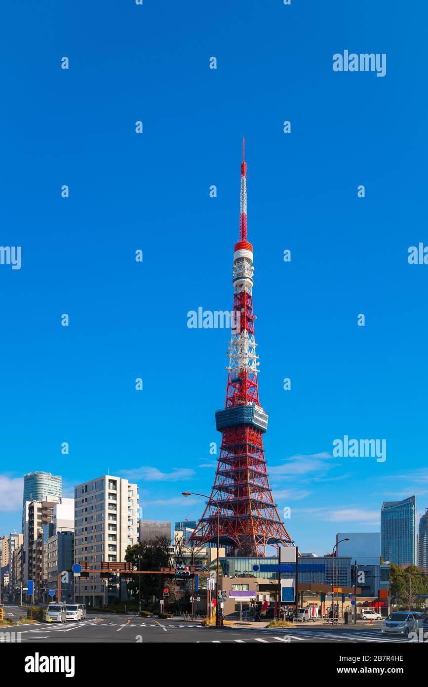 Tokyo tower from a typical Japanese street with blue sky Stock Photo ...