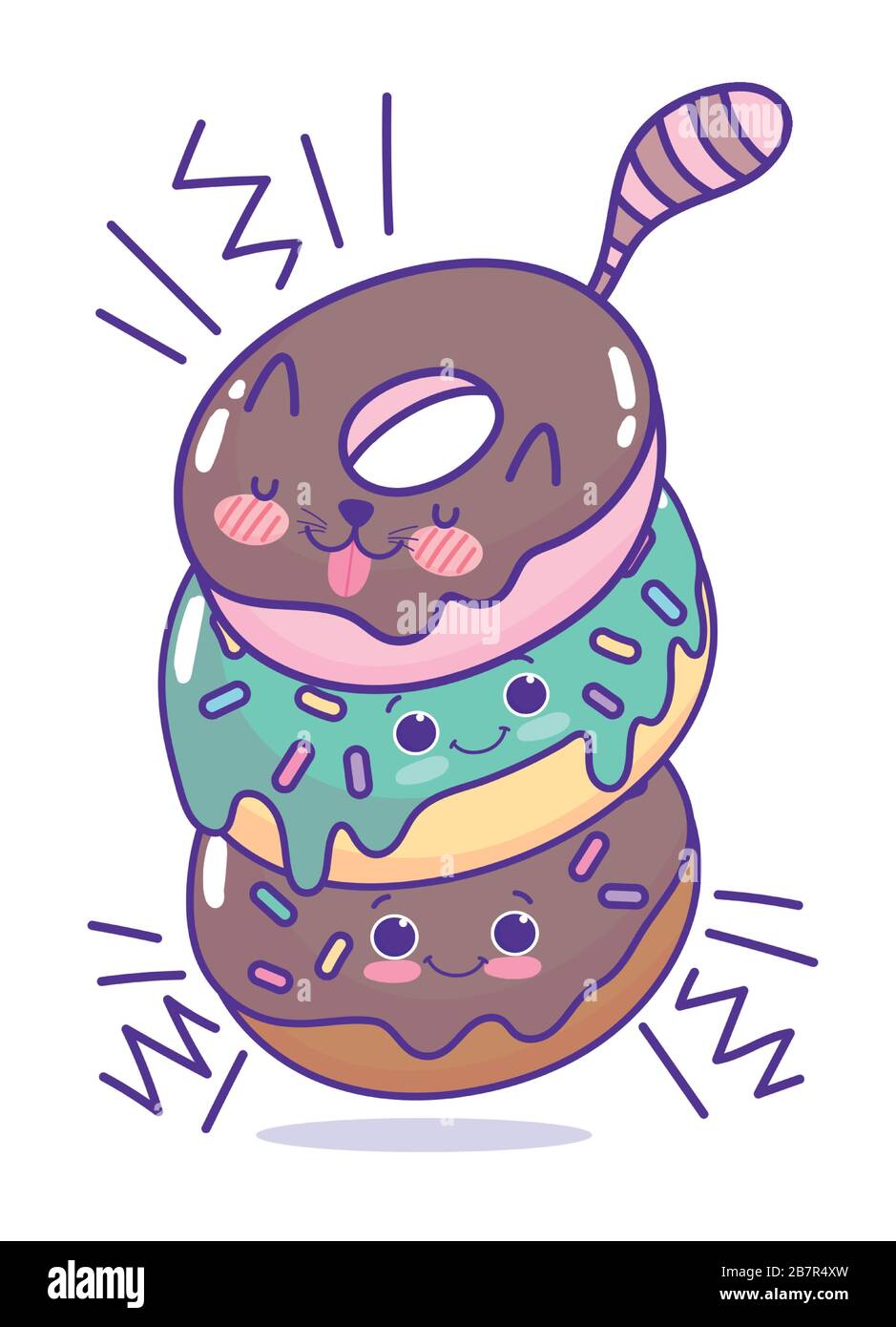 food cute cheerful pile of donuts characters cartoon vector ...