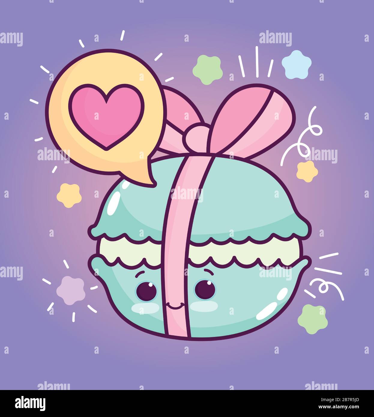 food cute wrapped macaroon bow love cartoon vector illustration Stock ...