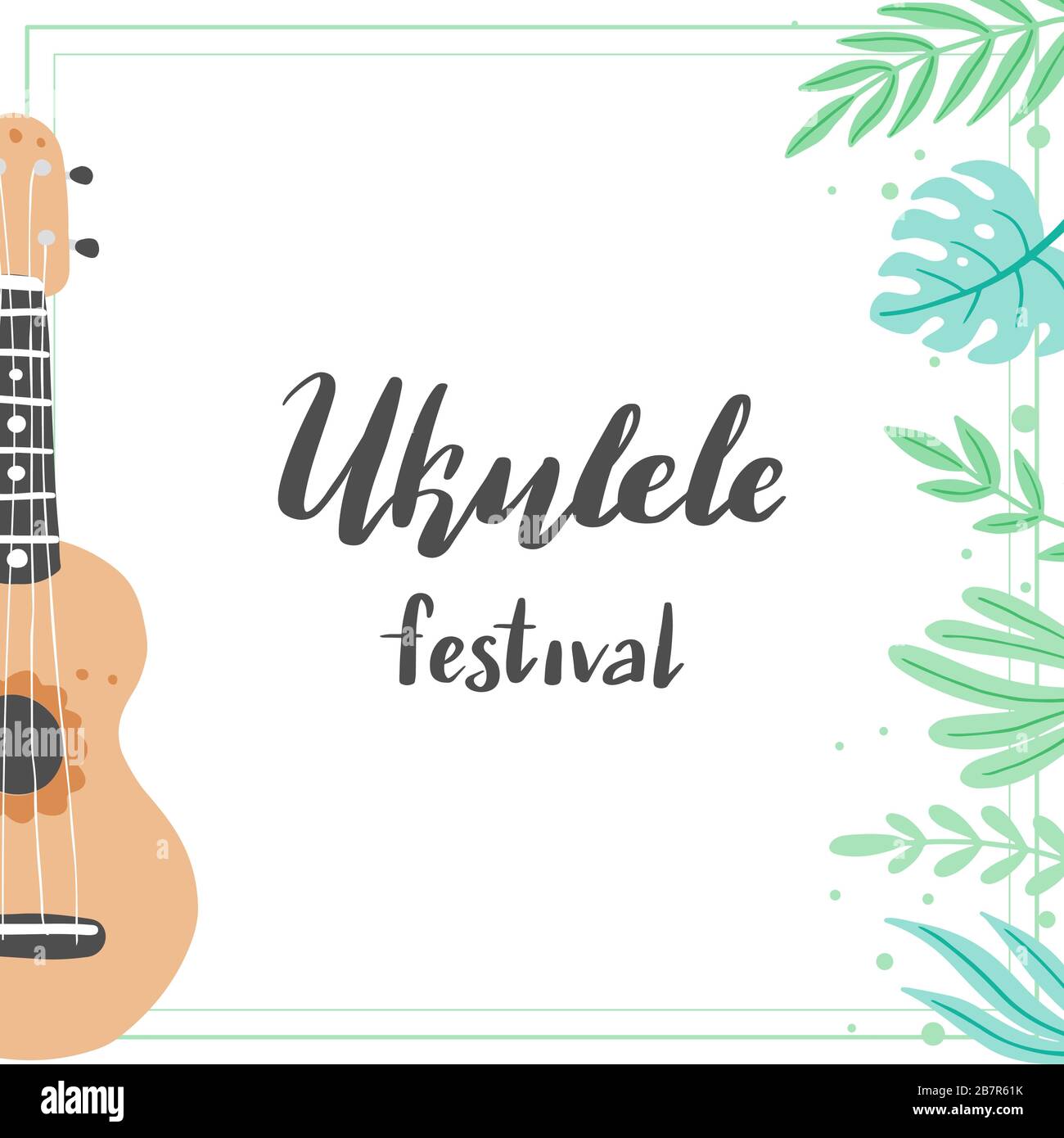 Cartoon ukulele with lettering text for summer, music poster template ...