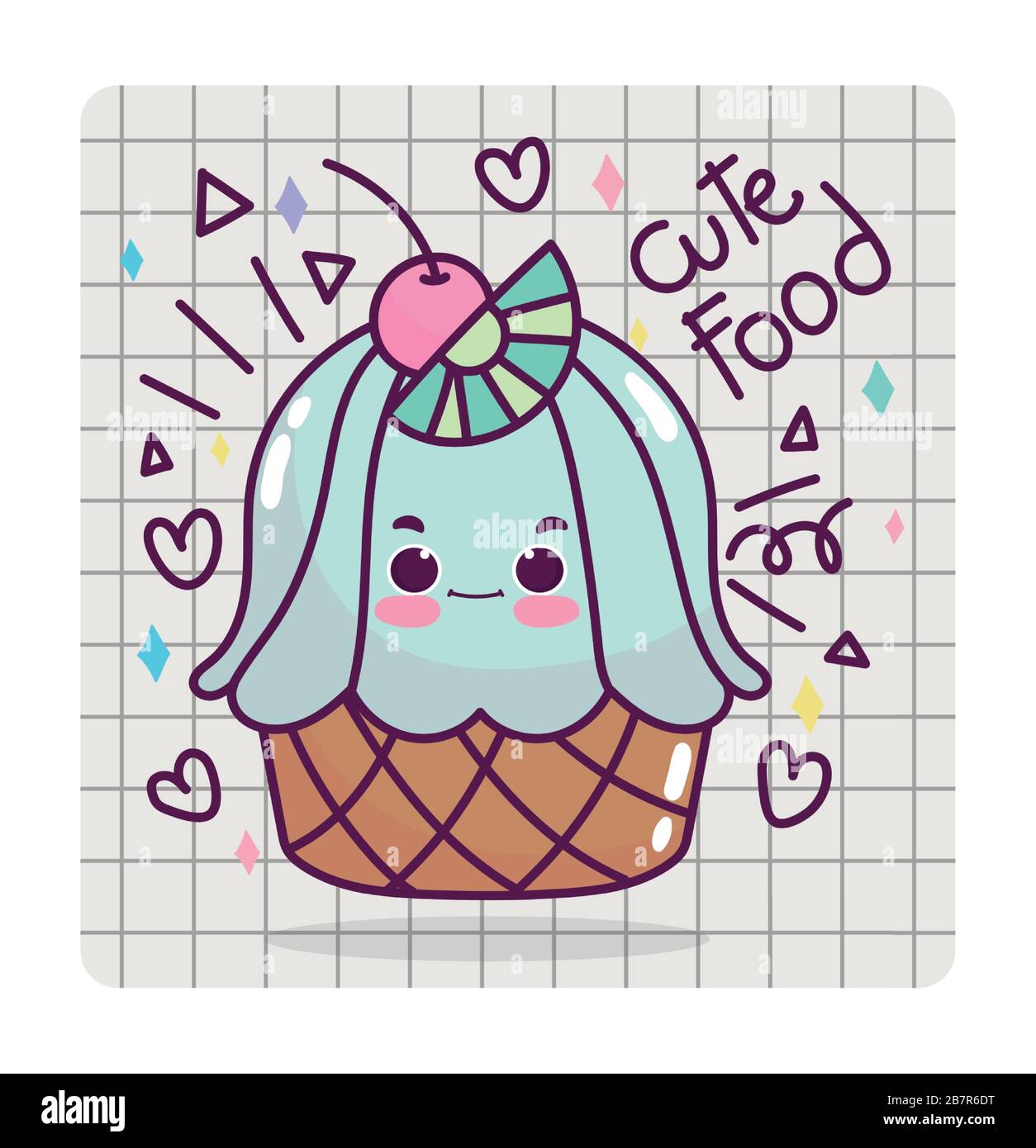 food cute sweet cupcake drawing love grid paper cartoon vector ...