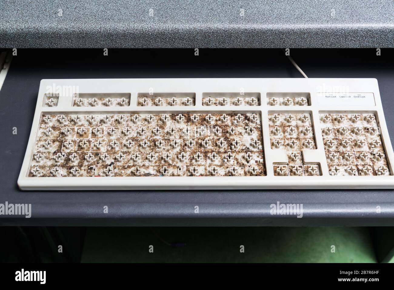 Dirty stain under the keypad of keyboard computer, unsightly and ...