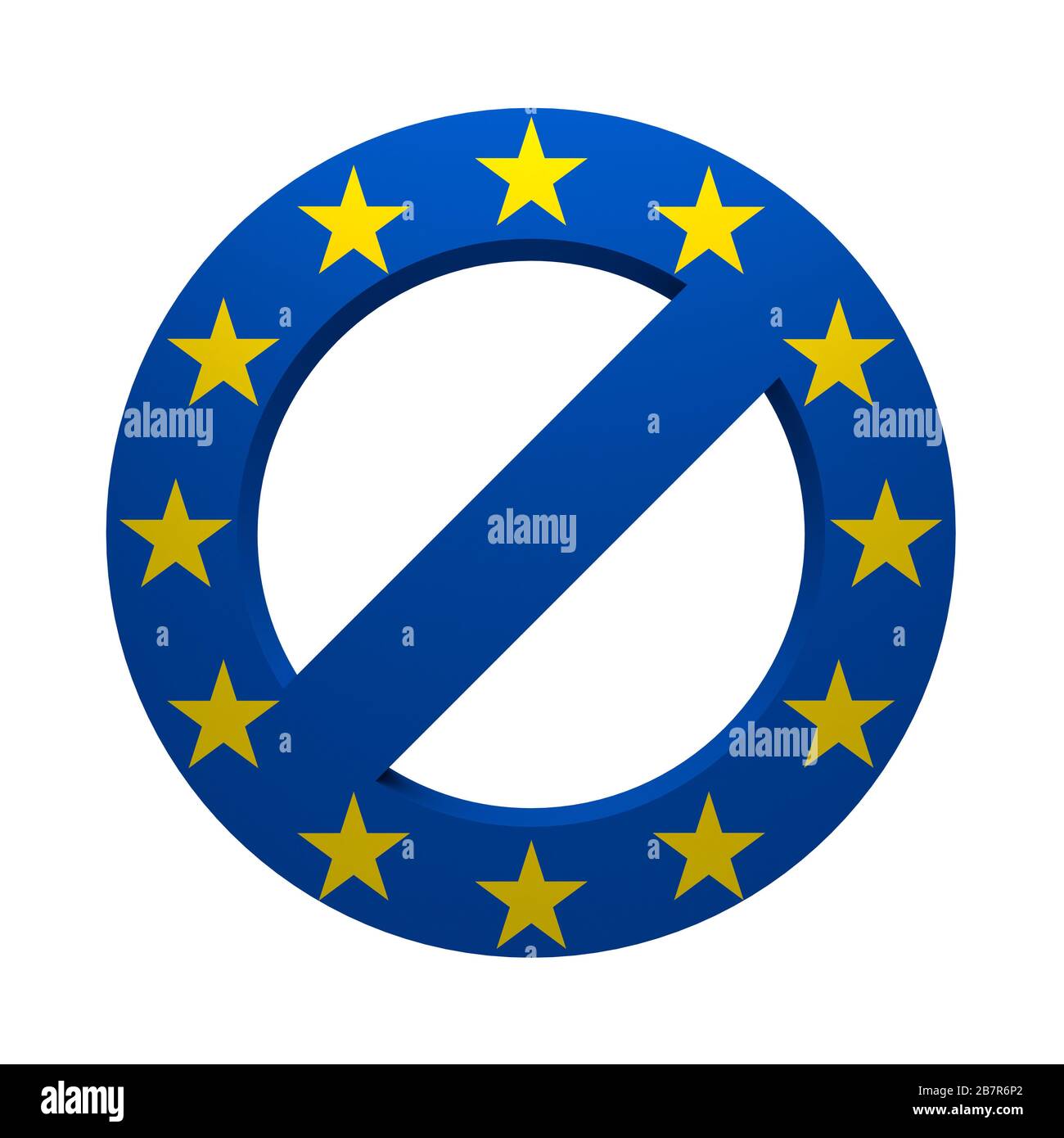 prohibition sign painted flag European Union isolated on white. 3d ...