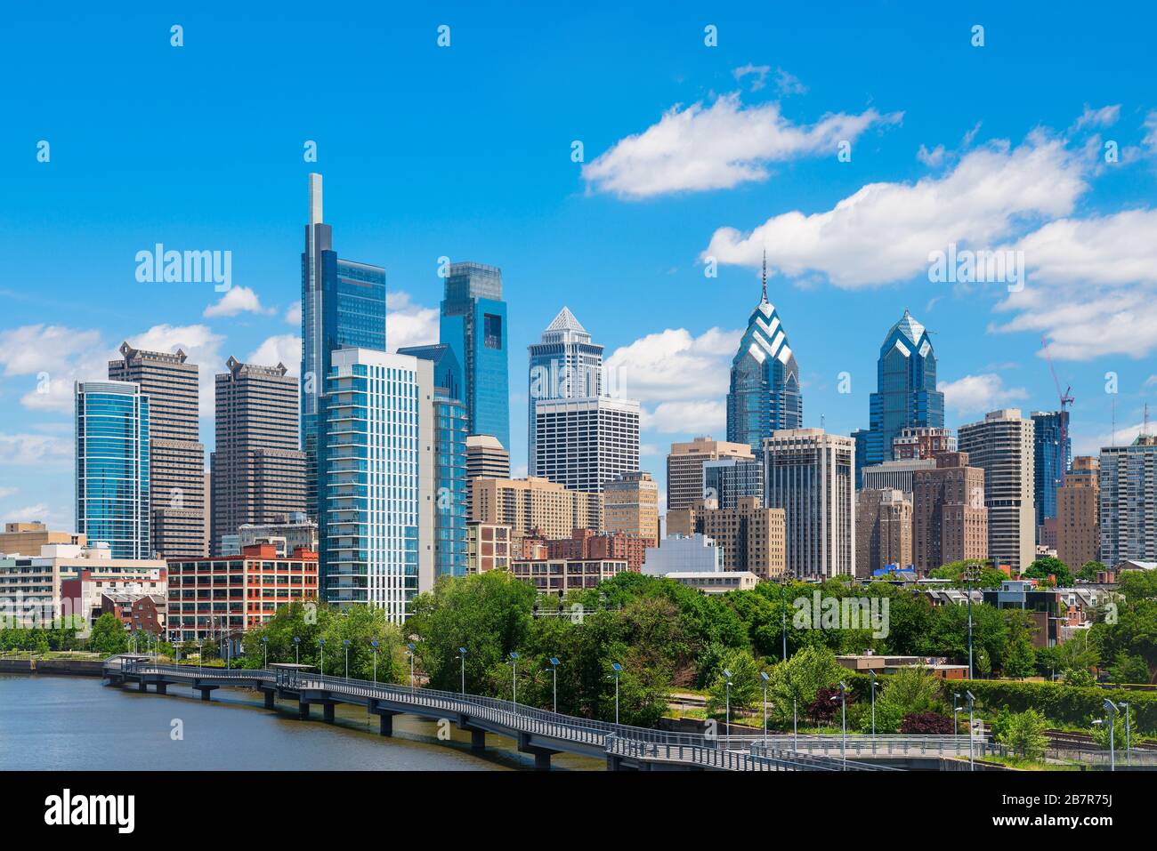 Philadelphia downtown skyline with blue sky and white cloud Stock Photo ...